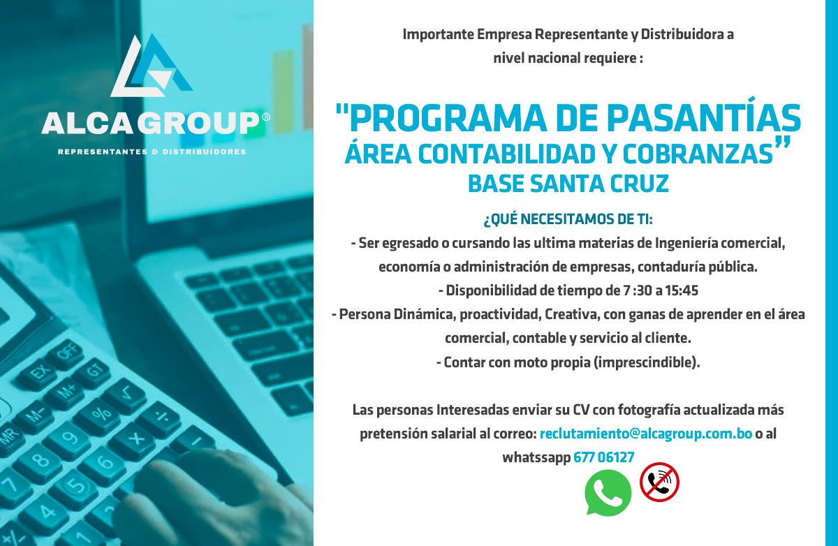Pasantias área de cobranzas y contabilidad | Trabajando Bolivia